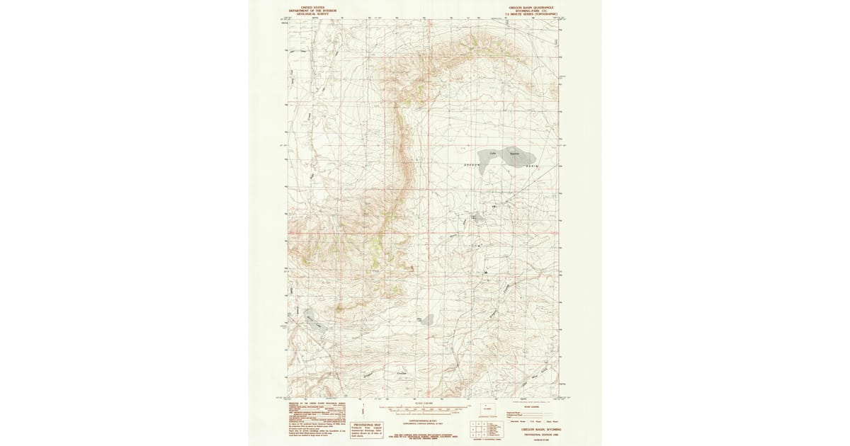 1985 Map of Oregon Basin, Park County, WY — High-Res | Pastmaps