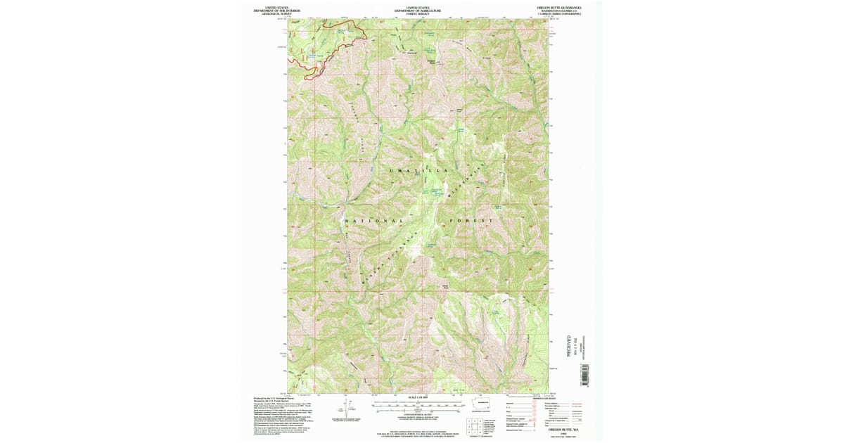 1995 Map of Oregon Butte, Columbia County, WA — High-Res | Pastmaps