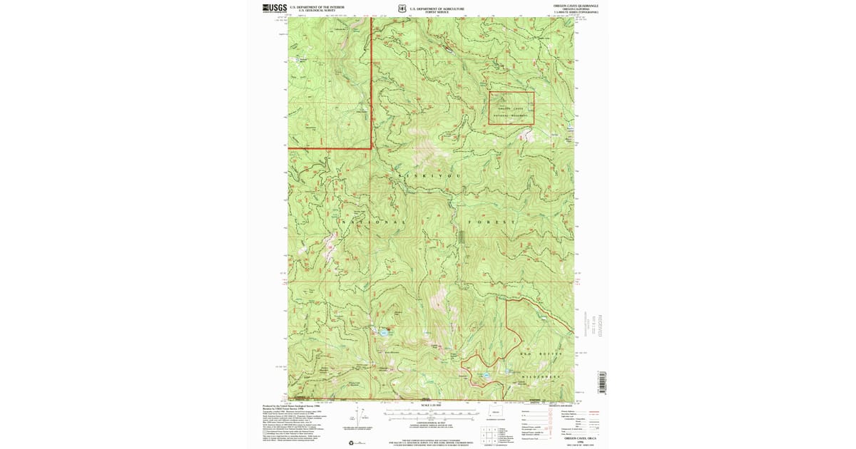 1996 Map of Oregon Caves, Josephine County, OR — High-Res | Pastmaps