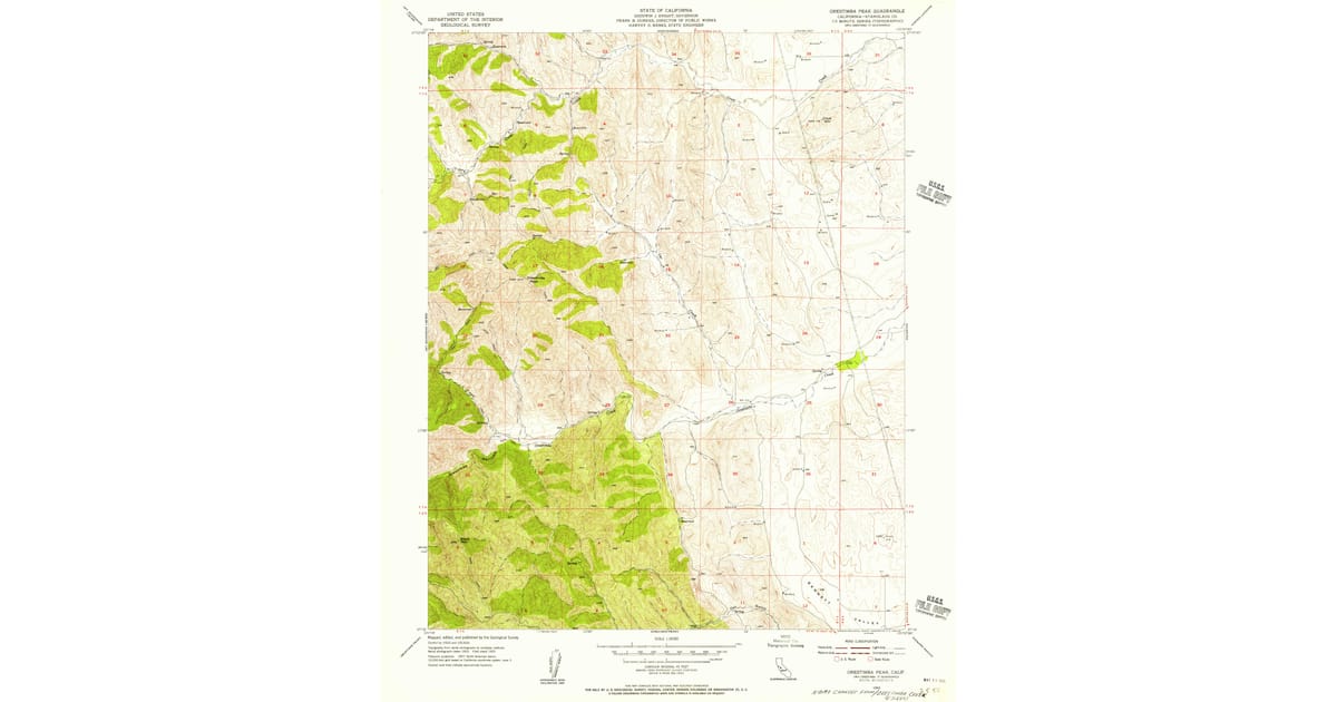 1955 Map of Orestimba Peak, Stanislaus County, CA — High-Res | Pastmaps
