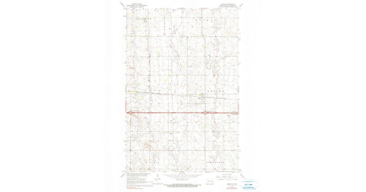 1967 Map of Oriska, ND — High-Res, 1990 Print | Pastmaps