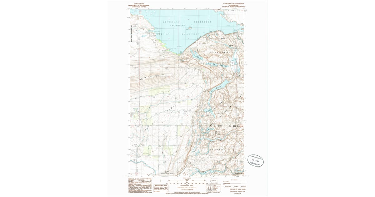 1986 Map of O'Sullivan Dam, Grant County, WA — High-Res | Pastmaps