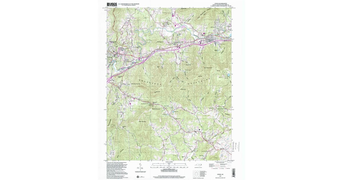 1997 Map of Oteen, Buncombe County, NC — High-Res | Pastmaps