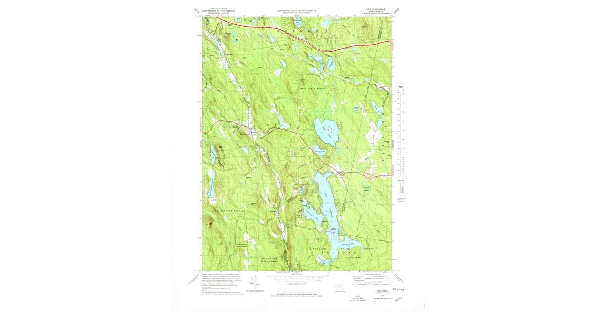 1973 Map of Otis, Berkshire County, MA — High-Res, 1978 Print | Pastmaps
