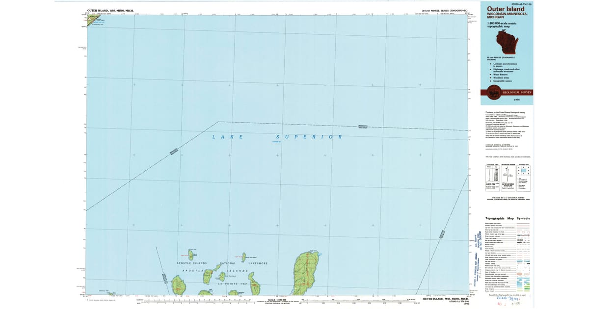 1990 Map of Outer Island, Ashland County, WI — High-Res | Pastmaps