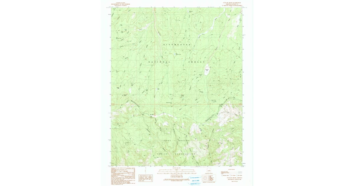 1990 Map of Outlaw Draw, Navajo County, AZ — High-Res | Pastmaps