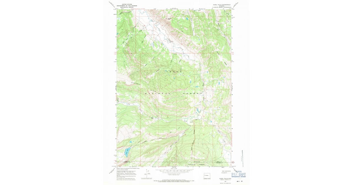 1967 Map of Ouzel Falls, Teton County, WY — High-Res | Pastmaps