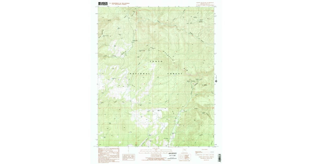 1990 Map of Oxbow Mountain, Gila County, AZ — High-Res | Pastmaps