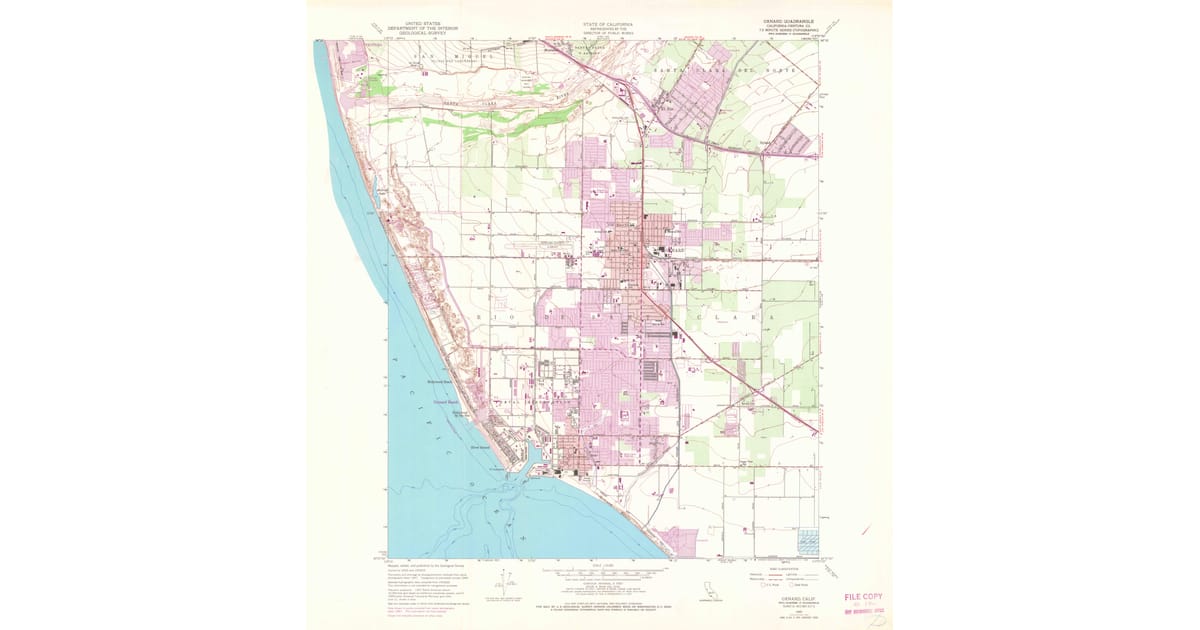 1949 Map of Oxnard, CA — High-Res, 1968 Print | Pastmaps