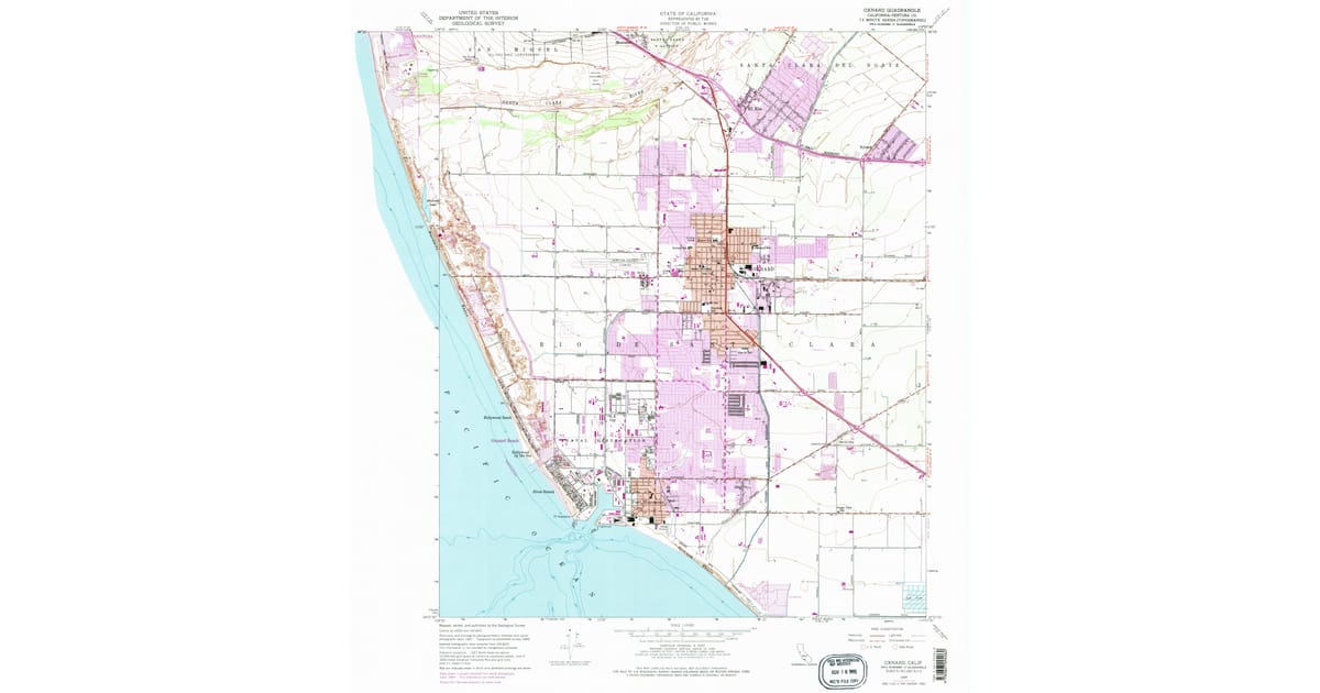 1949 Map of Oxnard, CA — High-Res, 1974 Print | Pastmaps