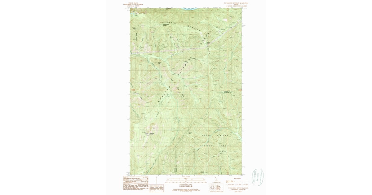 1989 Map of Packsaddle Mountain, Bonner County, ID — High-Res | Pastmaps