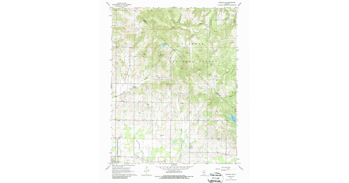 1967 Map of Paducah NE, Massac County, IL — High-Res, 1986 Print | Pastmaps
