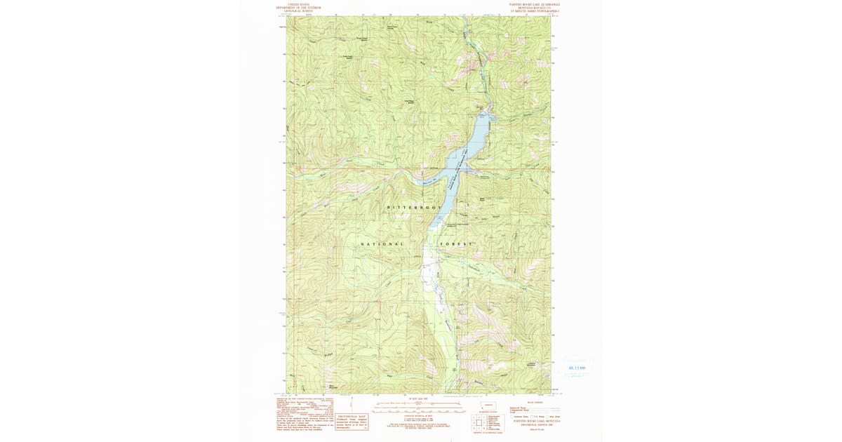 1991 Map of Painted Rocks Lake, Ravalli County, MT — High-Res | Pastmaps