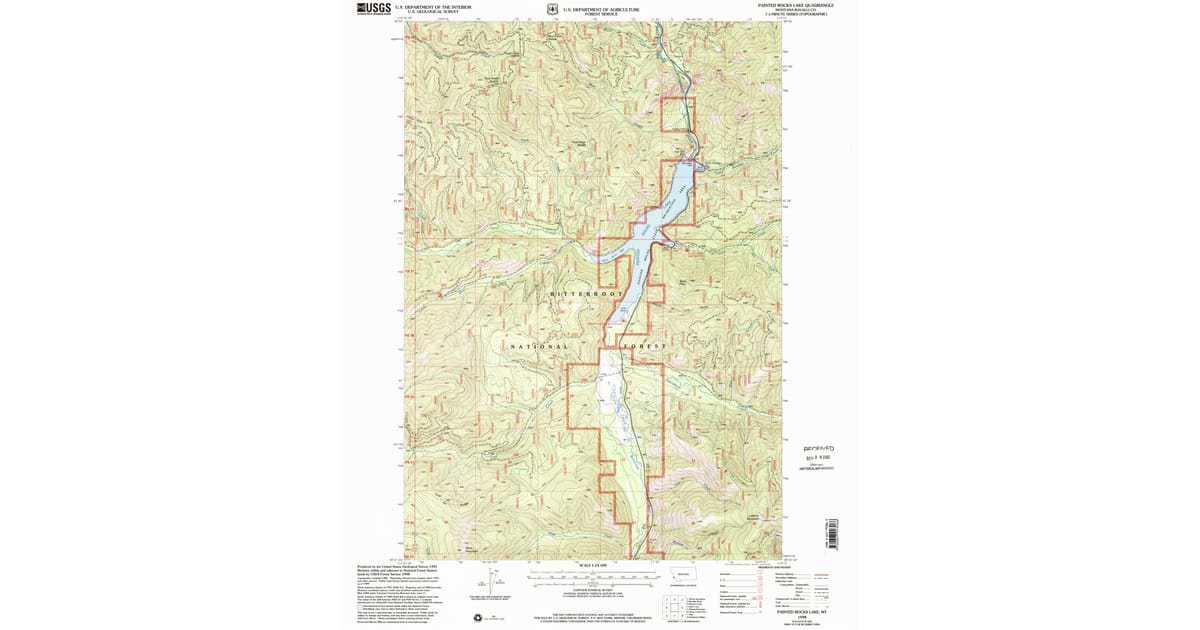 1998 Map of Painted Rocks Lake, Ravalli County, MT — High-Res | Pastmaps
