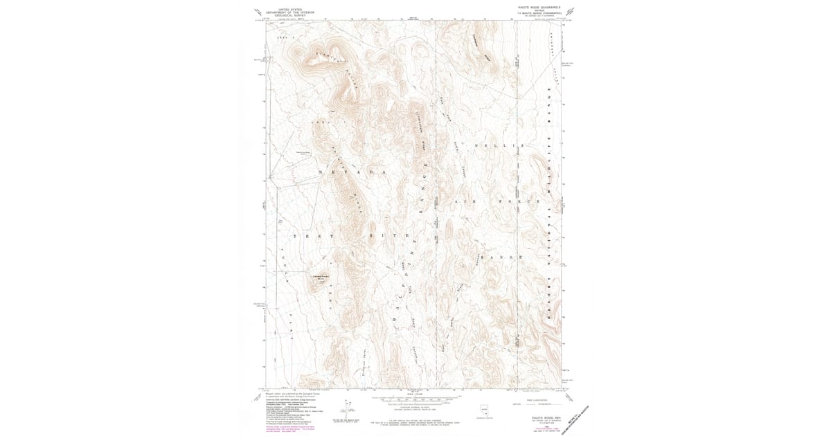 1961 Map of Paiute Ridge, Nye County, NV — High-Res, 1984 Print | Pastmaps