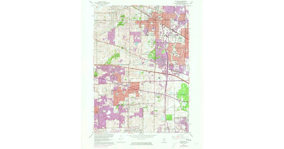 1961 Map of Palatine, IL — High-Res, 1973 Print | Pastmaps