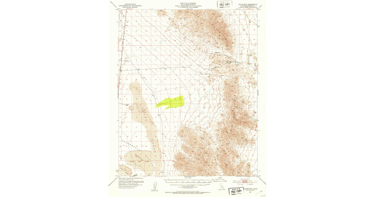 1952 Map of Palen Mountains, Riverside County, CA — High-Res | Pastmaps