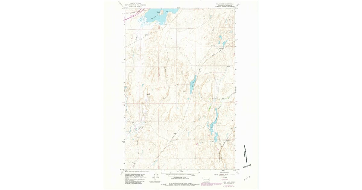 1964 Map of Palm Lake, Adams County, WA — High-Res, 1982 Print | Pastmaps