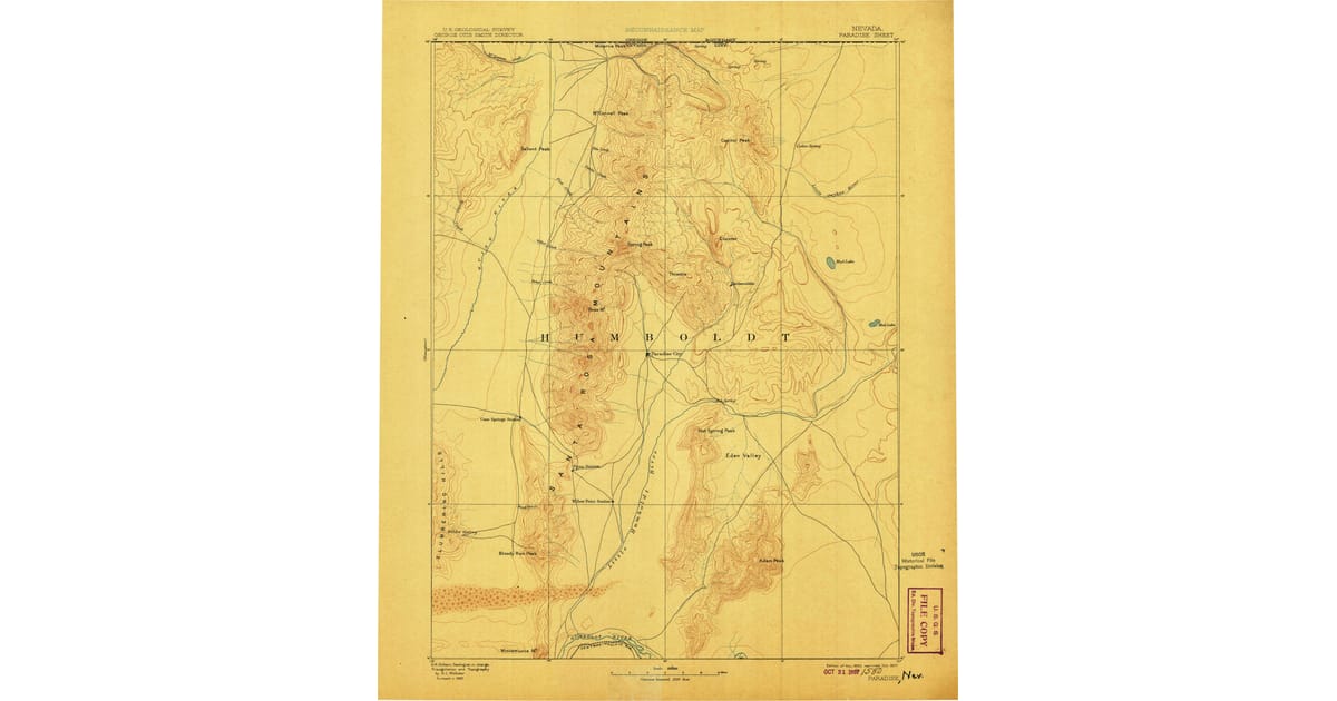 1893 Map of Paradise, Humboldt County, NV — High-Res, 1907 Print | Pastmaps