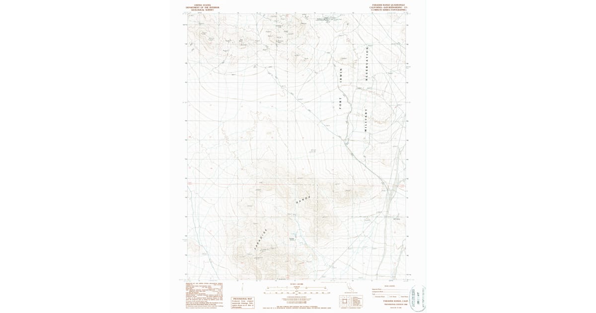 1986 Map of Paradise Range, San Bernardino County, CA — High-Res | Pastmaps