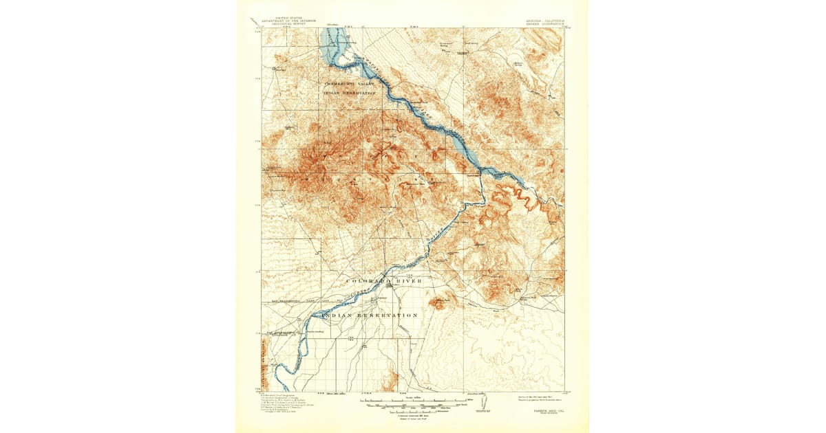 1911 Map of Parker, AZ — High-Res, 1947 Print | Pastmaps