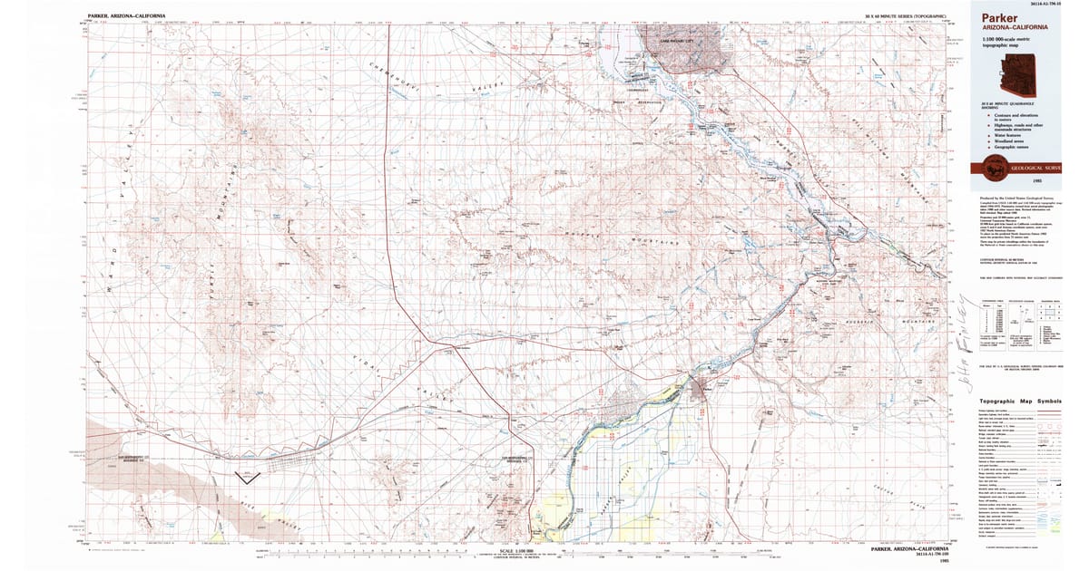 1985 Map of Parker, AZ — High-Res, 1985 Print #2 | Pastmaps