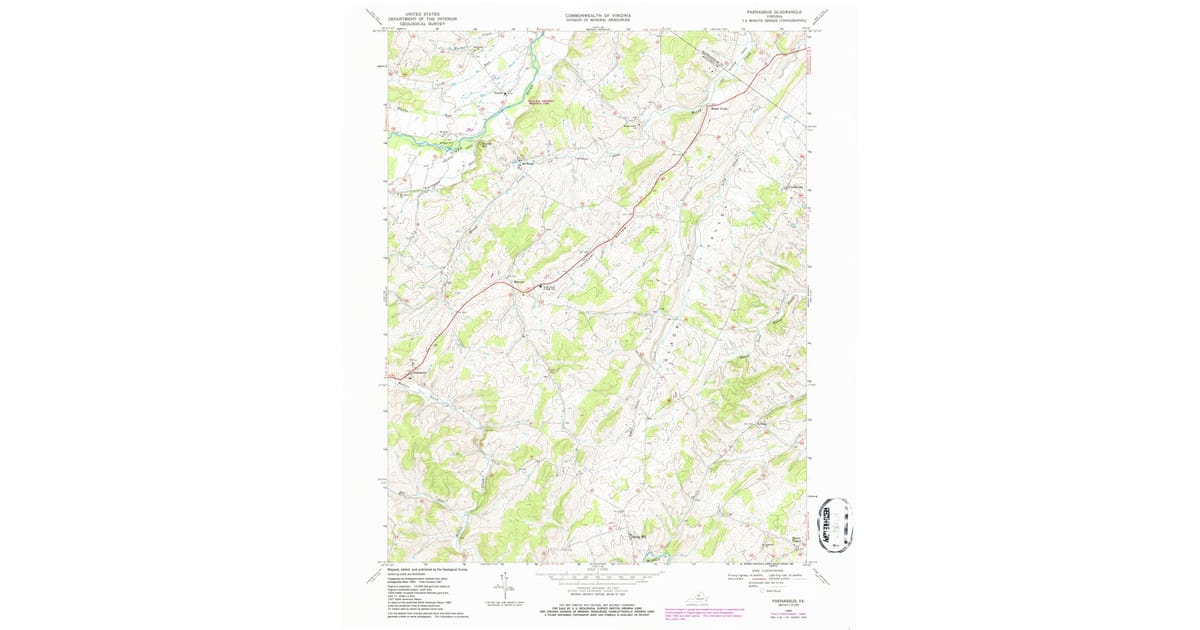 1967 Map of Parnassus, Augusta County, VA — High-Res, 1986 Print | Pastmaps