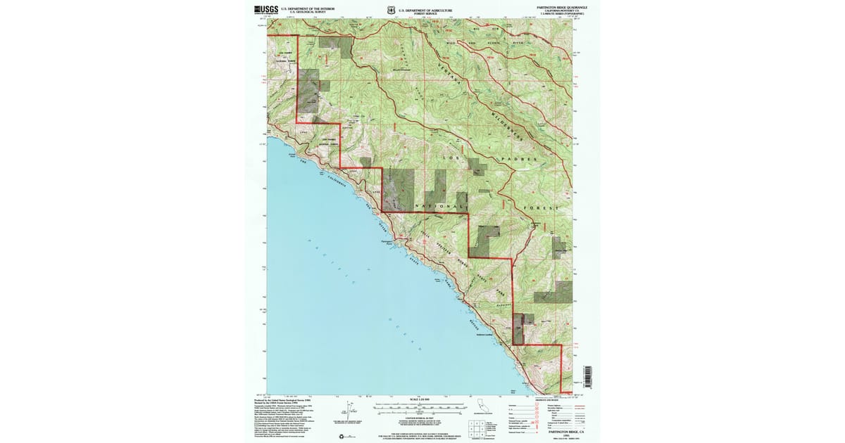 1995 Map of Partington Ridge, Monterey County, CA — High-Res | Pastmaps