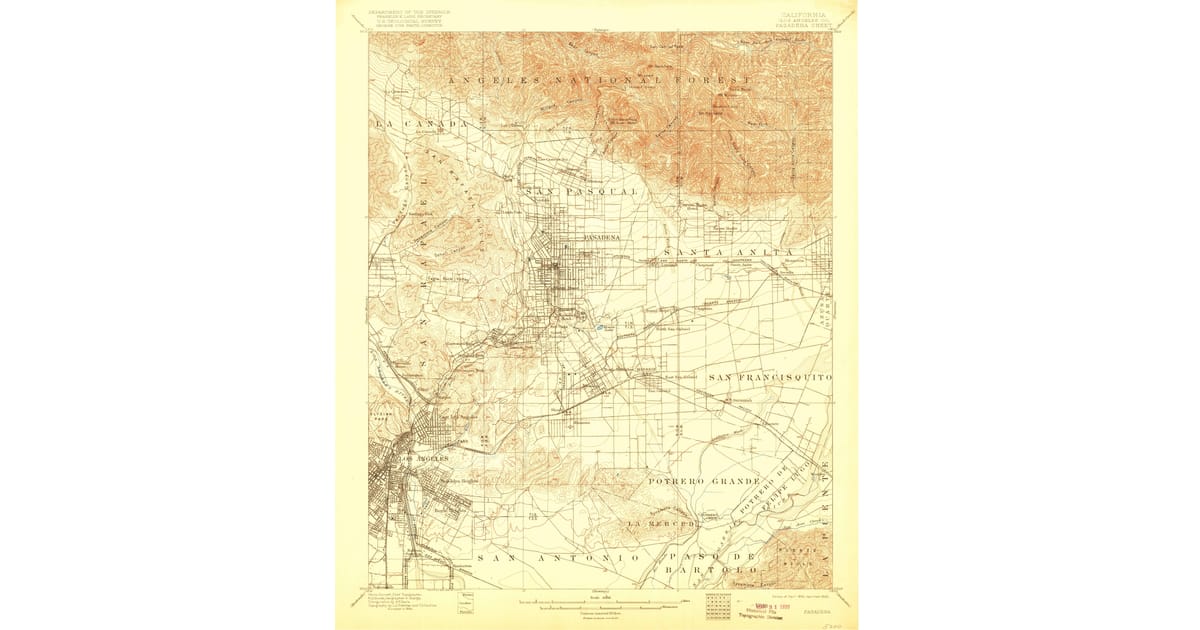 1900 Map of Pasadena, CA — High-Res, 1920 Print | Pastmaps