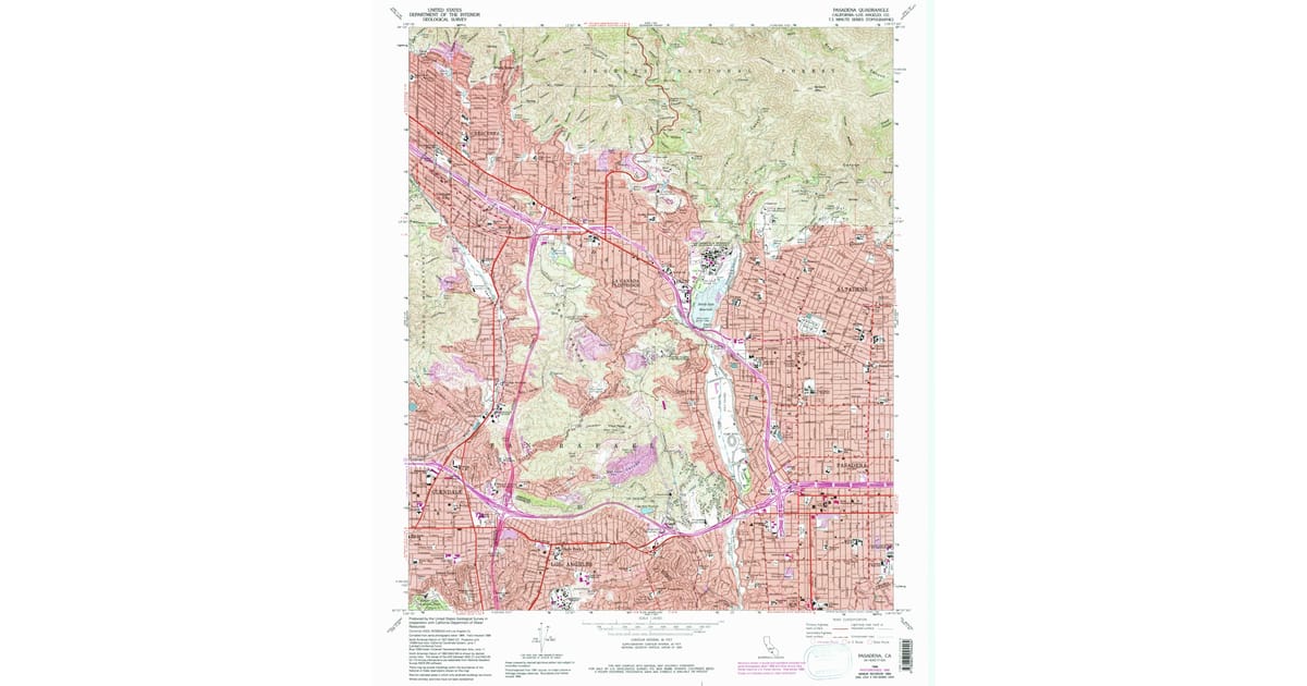 1966 Map of Pasadena, CA — High-Res, 1994 Print | Pastmaps