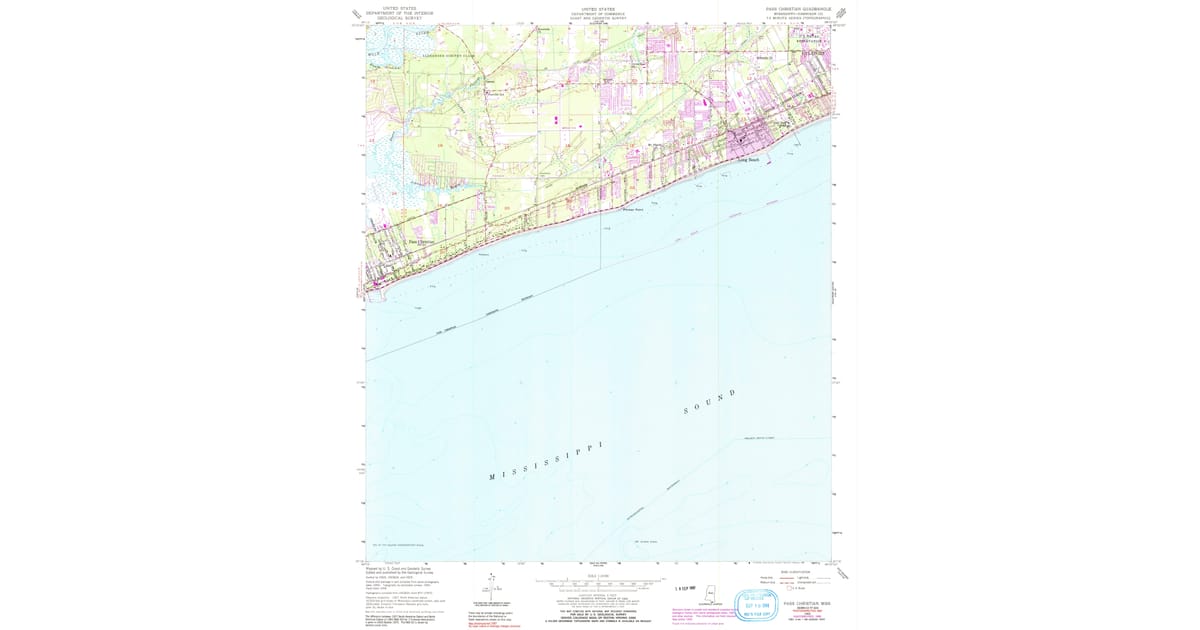 1955 Map of Pass Christian, MS — High-Res, 1991 Print | Pastmaps