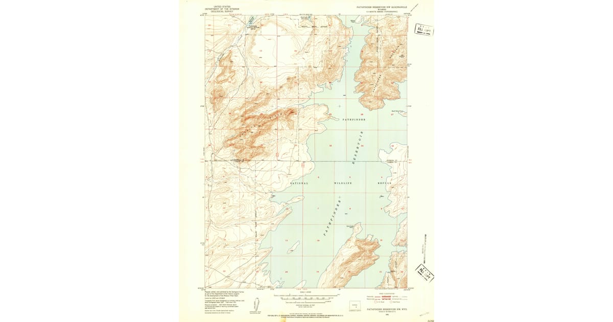 1951 Map of Pathfinder Reservoir NW, Carbon County, WY — High-Res ...