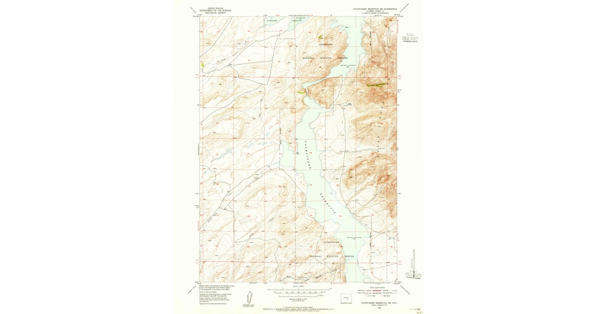 1953 Map of Pathfinder Reservoir SW, Carbon County, WY — High-Res ...