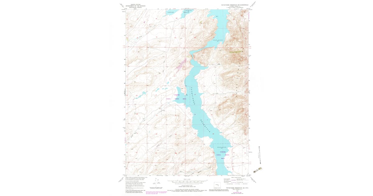 1953 Map of Pathfinder Reservoir SW, Carbon County, WY — High-Res, 1983 ...