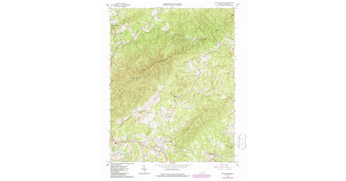 1967 Map of Patrick Springs, VA — High-Res, 1986 Print | Pastmaps