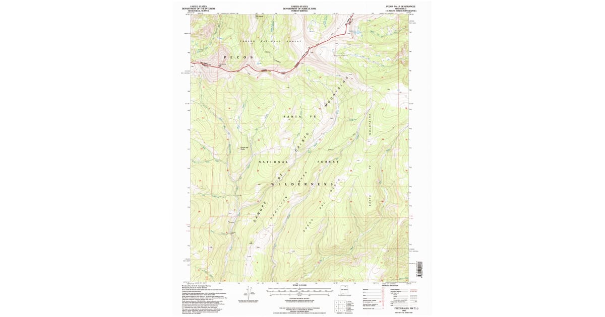 1995 Map of Pecos Falls, Mora County, NM — High-Res | Pastmaps