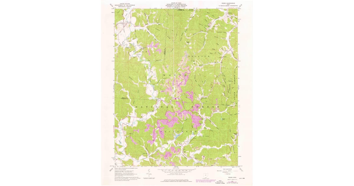1961 Map of Pedro, Lawrence County, OH — High-Res, 1976 Print | Pastmaps