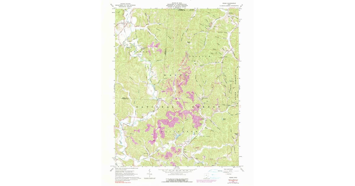 1961 Map of Pedro, Lawrence County, OH — High-Res, 1990 Print | Pastmaps