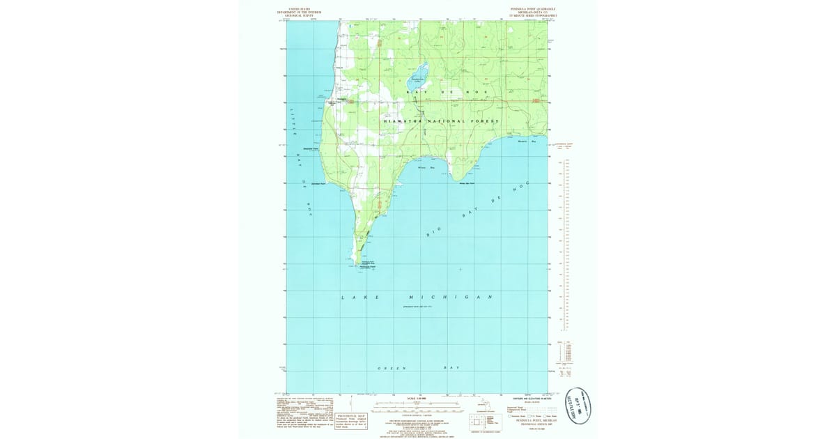 1985 Map of Peninsula Point, Delta County, MI — High-Res | Pastmaps
