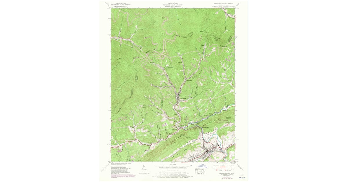 1955 Map of Pennington Gap, VA — High-Res, 1970 Print | Pastmaps