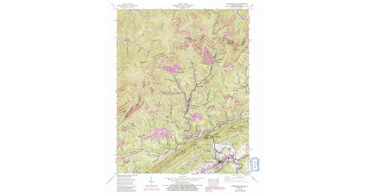 1955 Map of Pennington Gap, VA — High-Res, 1991 Print | Pastmaps