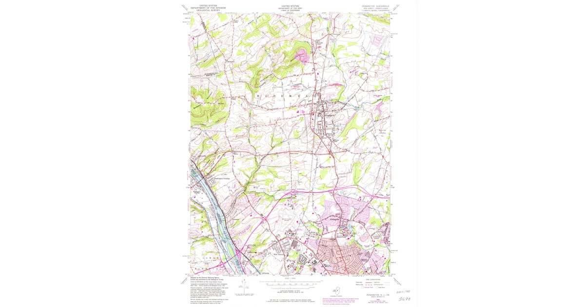 1954 Map of Pennington, NJ — High-Res, 1982 Print | Pastmaps