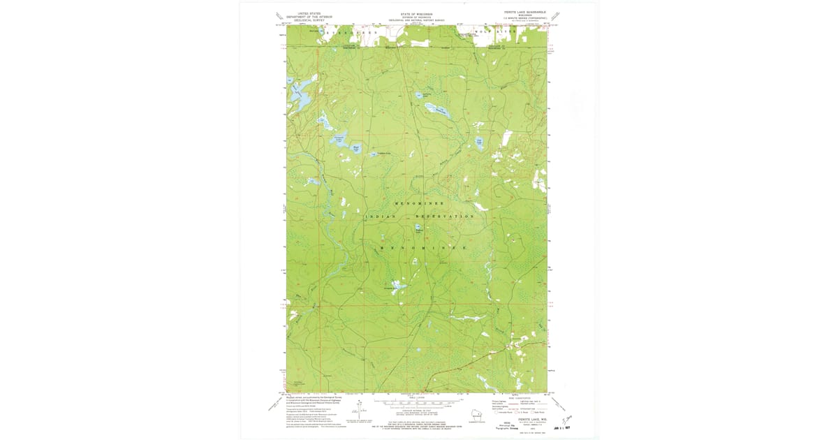 1973 Map of Perote Lake, Menominee County, WI — High-Res | Pastmaps