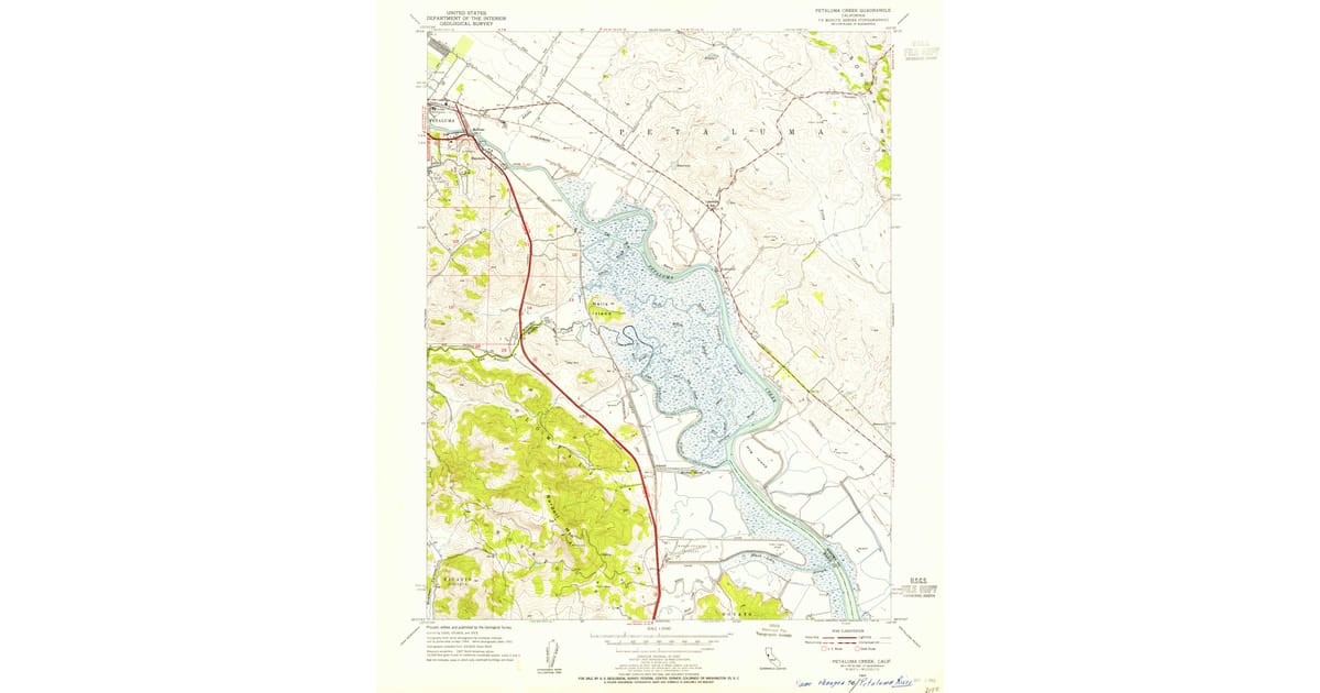 1954 Map of Petaluma Creek, Sonoma County, CA — High-Res | Pastmaps
