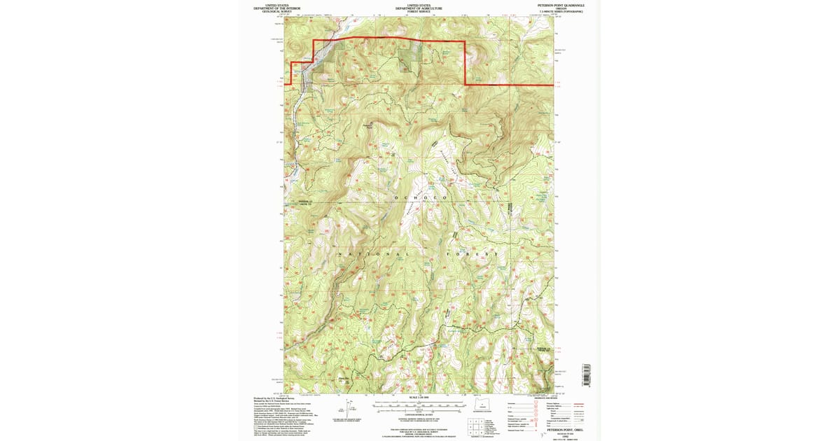 1992 Map of Peterson Point, Wheeler County, OR — High-Res | Pastmaps
