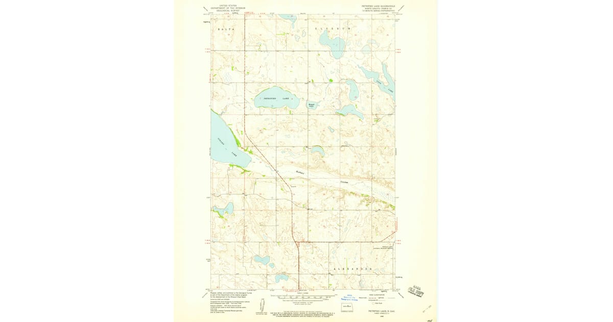 1958 Map of Petrified Lake, Pierce County, ND — High-Res | Pastmaps