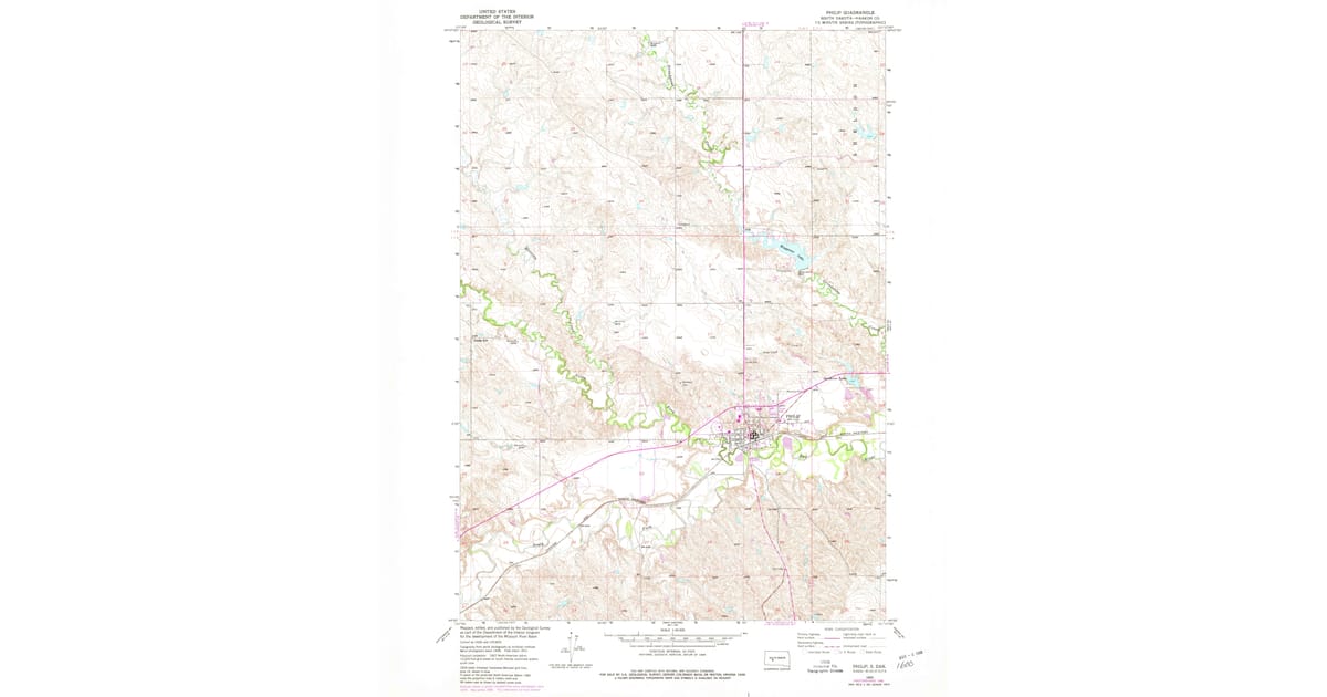 1953 Map of Philip, SD — High-Res, 1980 Print | Pastmaps
