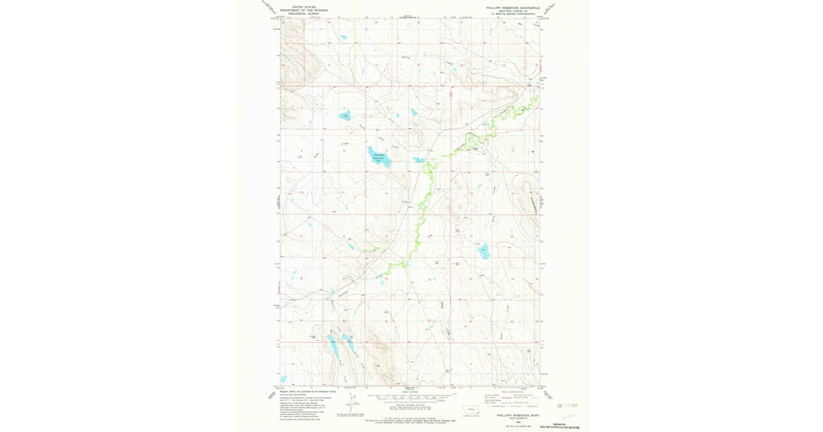 1982 Map of Phillippi Reservoir, Carter County, MT — High-Res | Pastmaps