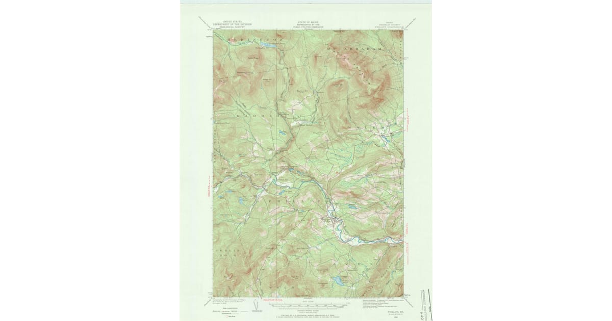 1929 Map of Phillips, Franklin County, ME — High-Res, 1965 Print | Pastmaps