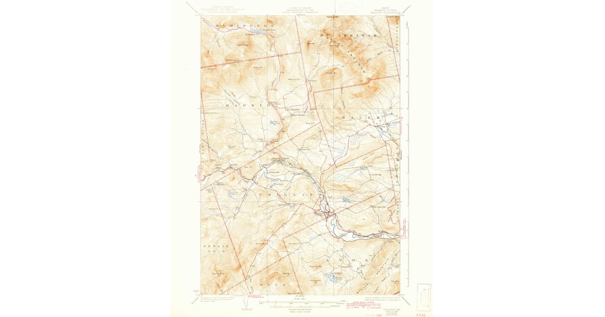 1932 Map of Phillips, Franklin County, ME — High-Res, 1942 Print | Pastmaps